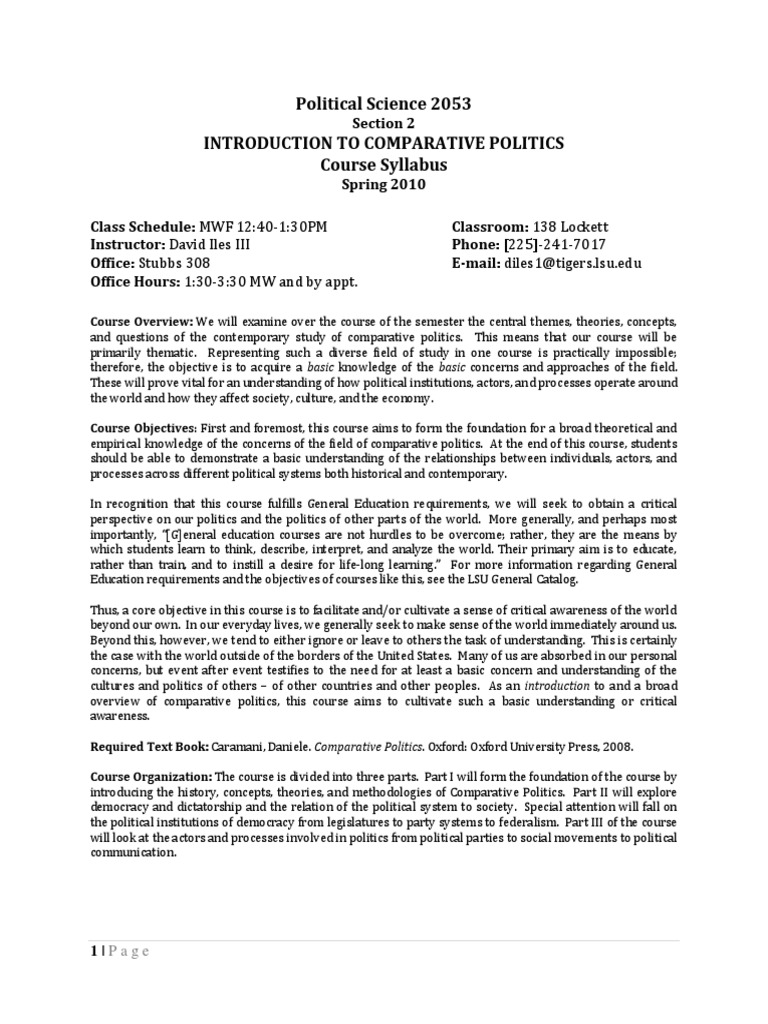 Political Science 2053 Introduction To Comparative Politics Course ...