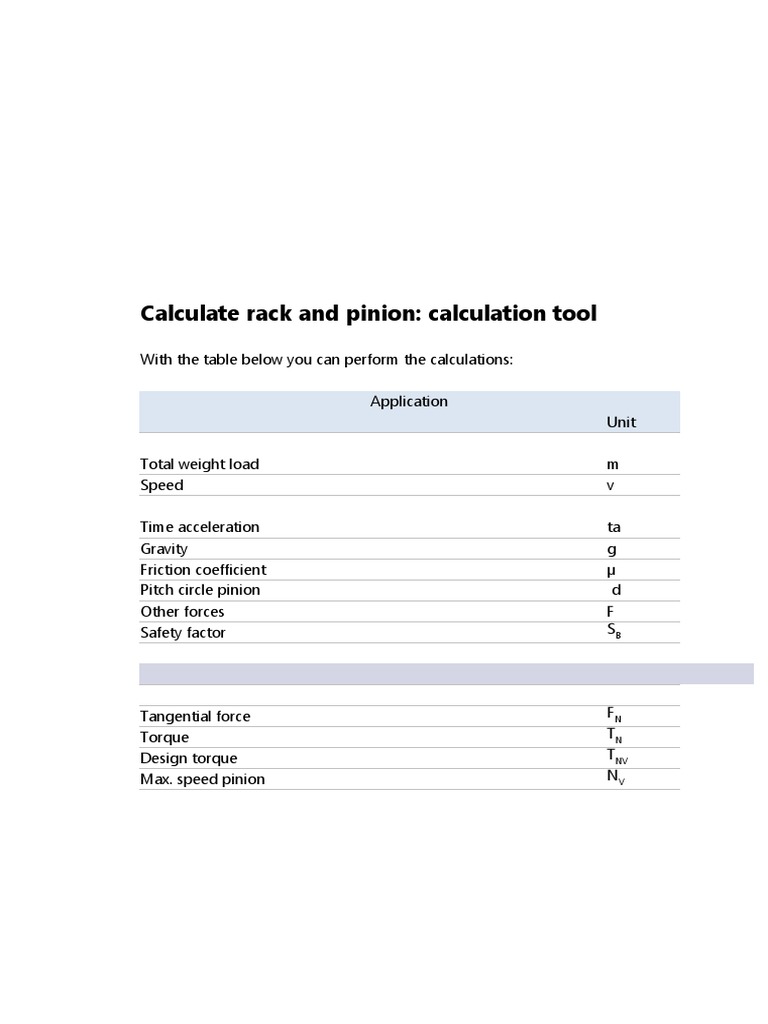 Rack and Pinion Calculation | PDF | Acceleration | Speed