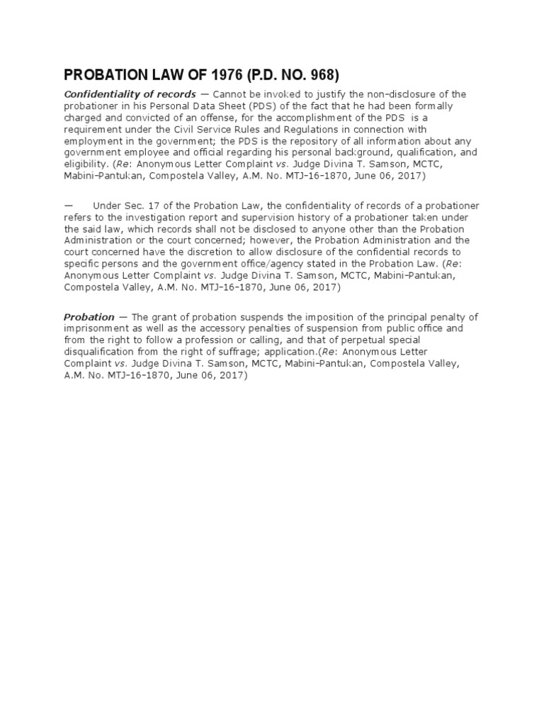 Principles in PROBATION LAW OF 1976 As Amended | PDF