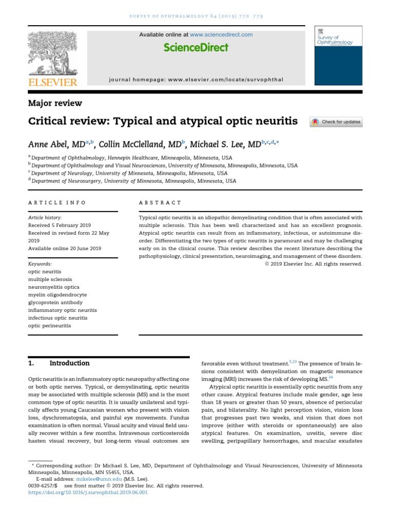 Typical, Atypical Optic Neuritis | PDF | Multiple Sclerosis | Peripheral Neuropathy