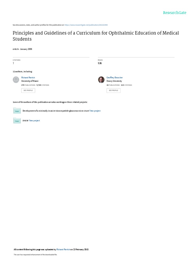Principles and Guidelines of A Curriculum For Opht | PDF | Glaucoma ...