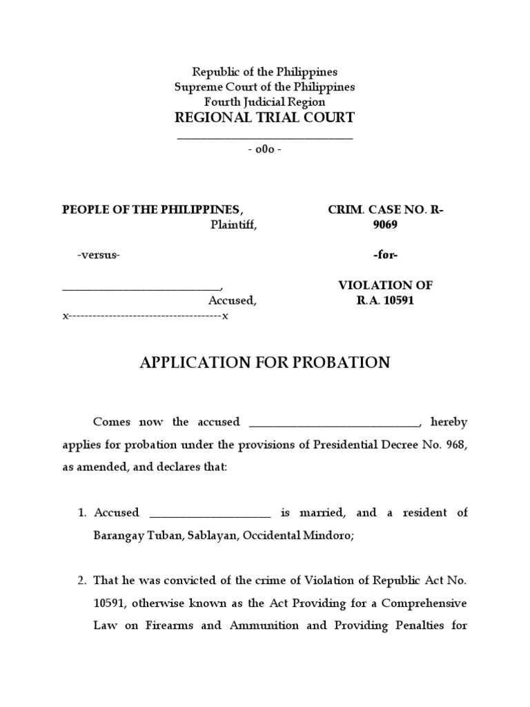 Application For Probation | PDF | Probation | Crime & Violence