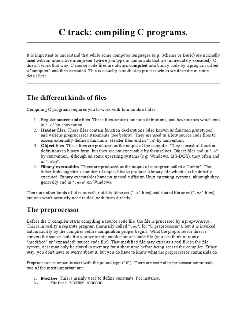 C Track: Compiling C Programs.: The Different Kinds of Files | PDF | C ...