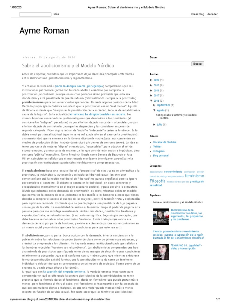Ayme Roman (2016) - Sobre El Abolicionismo y El Modelo Nórdico | PDF ...