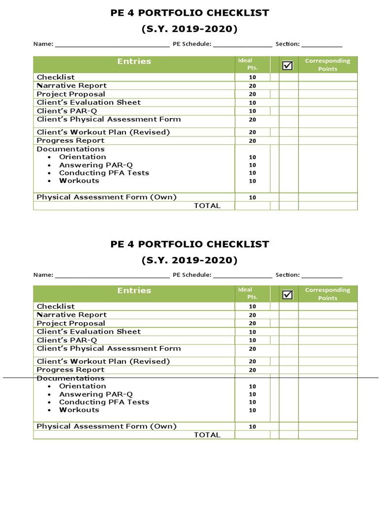 PE 4 Checklist | PDF | Evaluation Methods | Data Collection