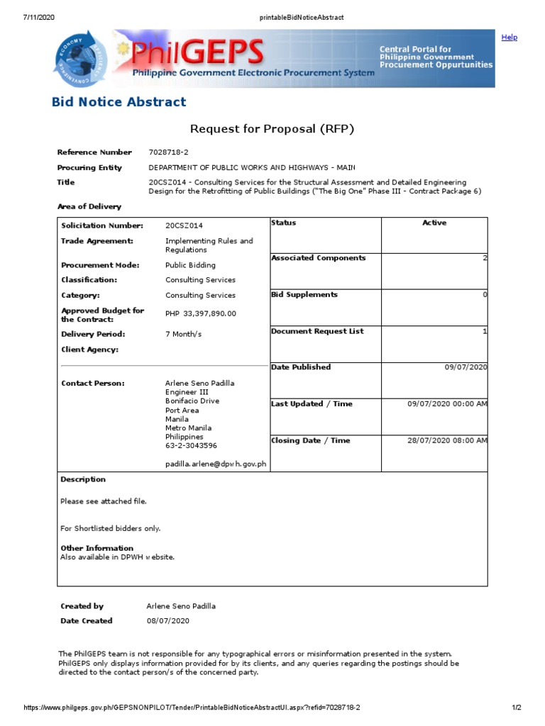 Bid Notice Abstract: Request For Proposal (RFP) | PDF | Request For ...