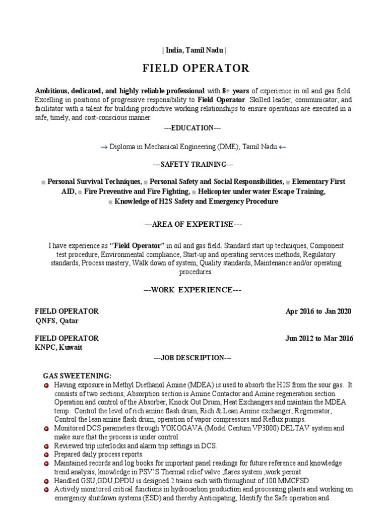 Field Operator: - EDUCATION | PDF | Oil Refinery | Petroleum