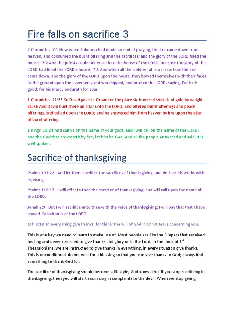 Fire and Thanksgiving in Worship | PDF | Sacrifice | David