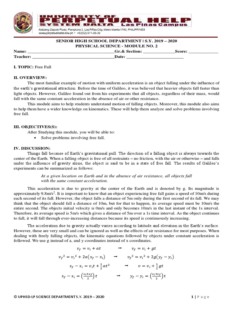 PhySci - Free Fall Module | PDF | Gravity | Acceleration