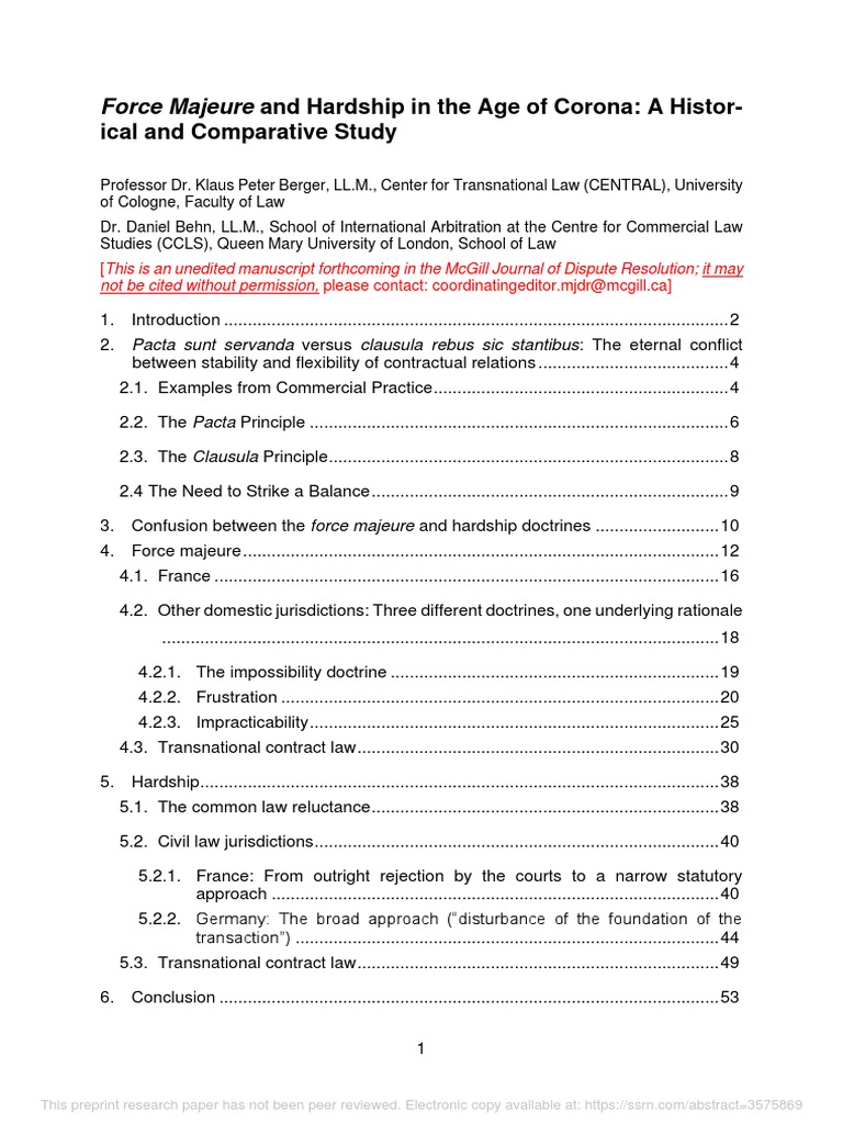 Ical and Comparative Study: Force Majeure and Hardship in The Age of ...