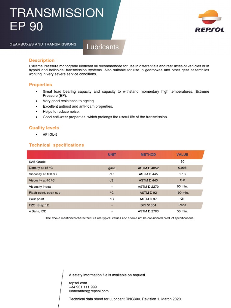 Repsol Transmission Ep 90 PDF | PDF | Transmission (Mechanics) | Lubricant