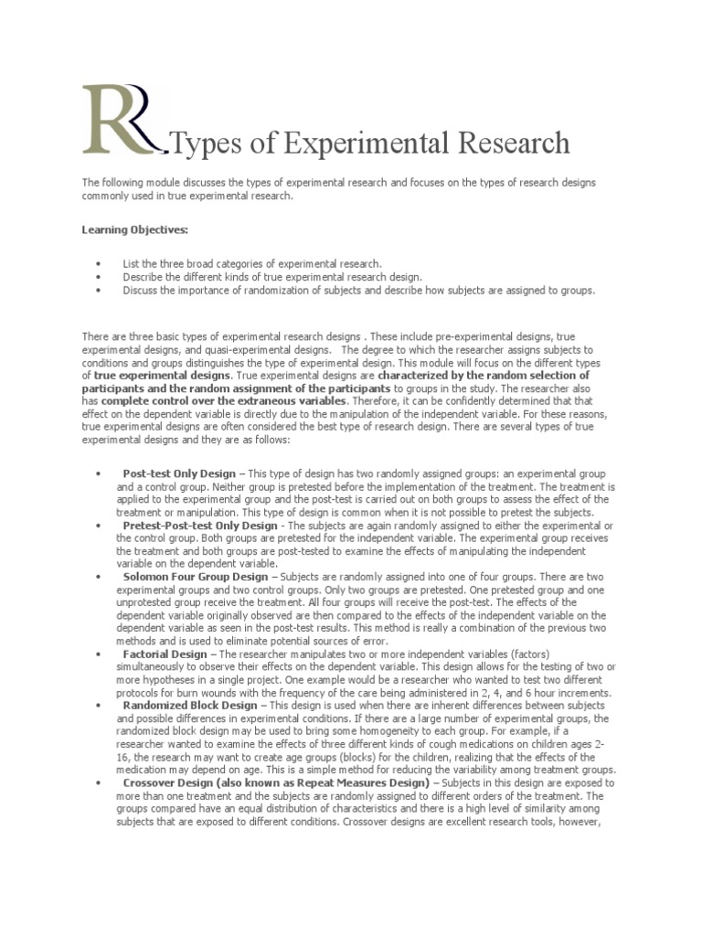 Types of Experimental Research | PDF | Scientific Control | Experiment