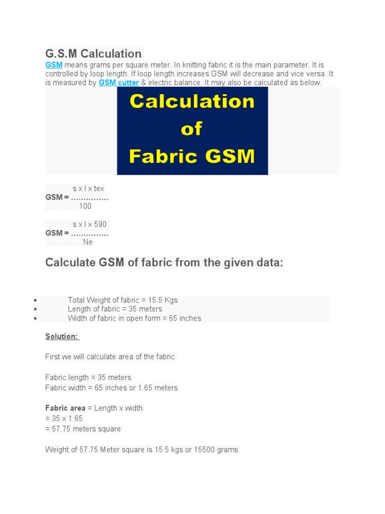 GSM Calculation for Knitted Fabric | PDF | Science & Mathematics ...