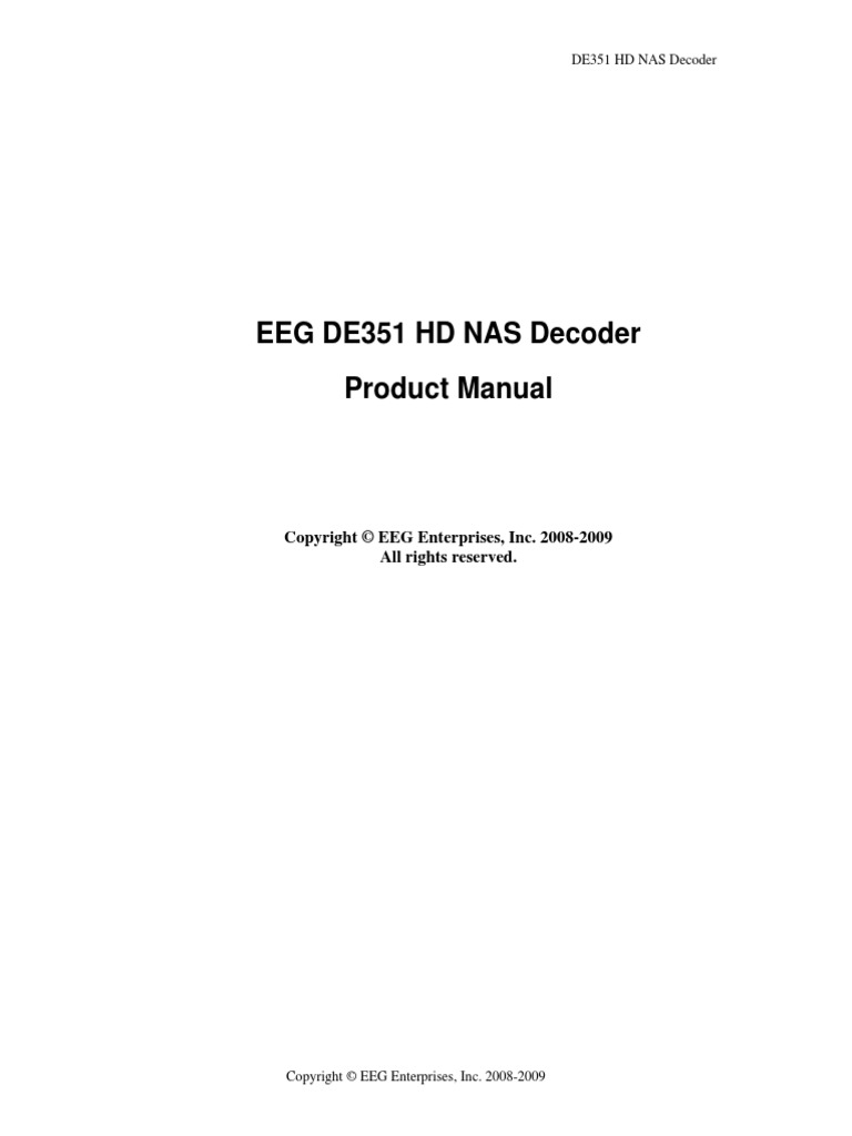 EEG DE351 HD NAS Decoder Product Manual | PDF | Menu (Computing ...