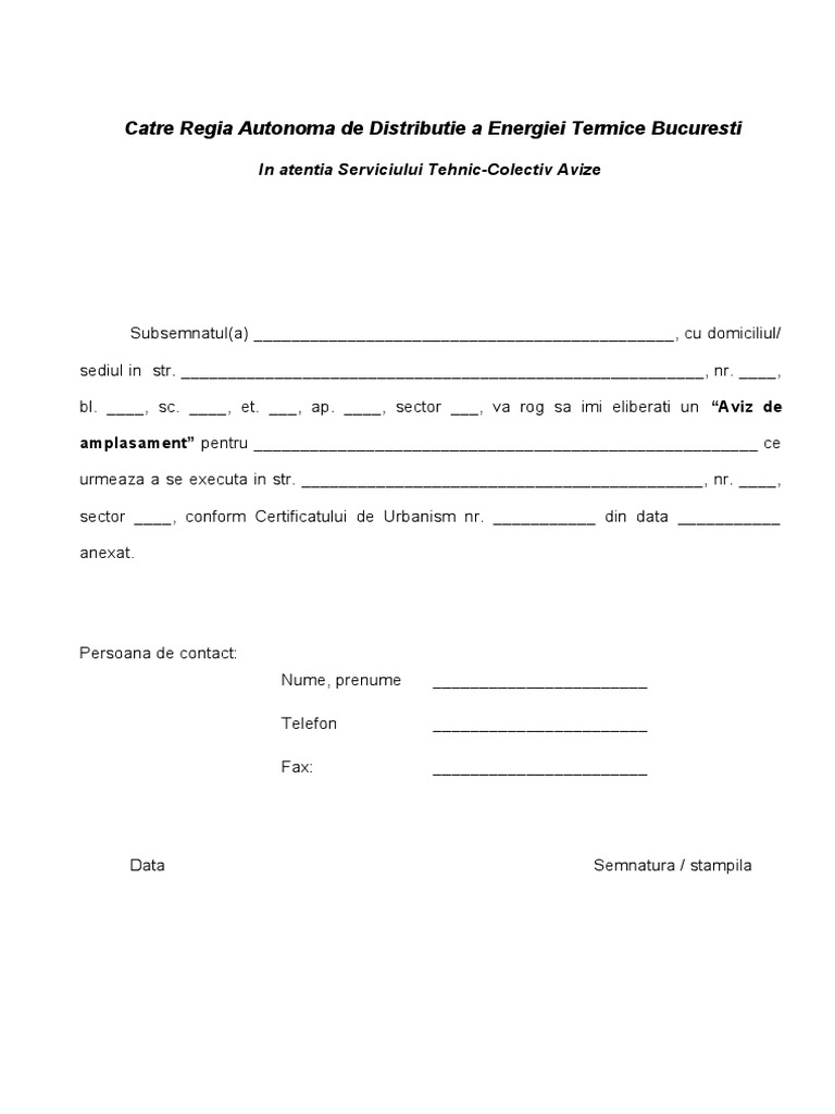 Cerere - Aviz - Amplasament RADET | PDF