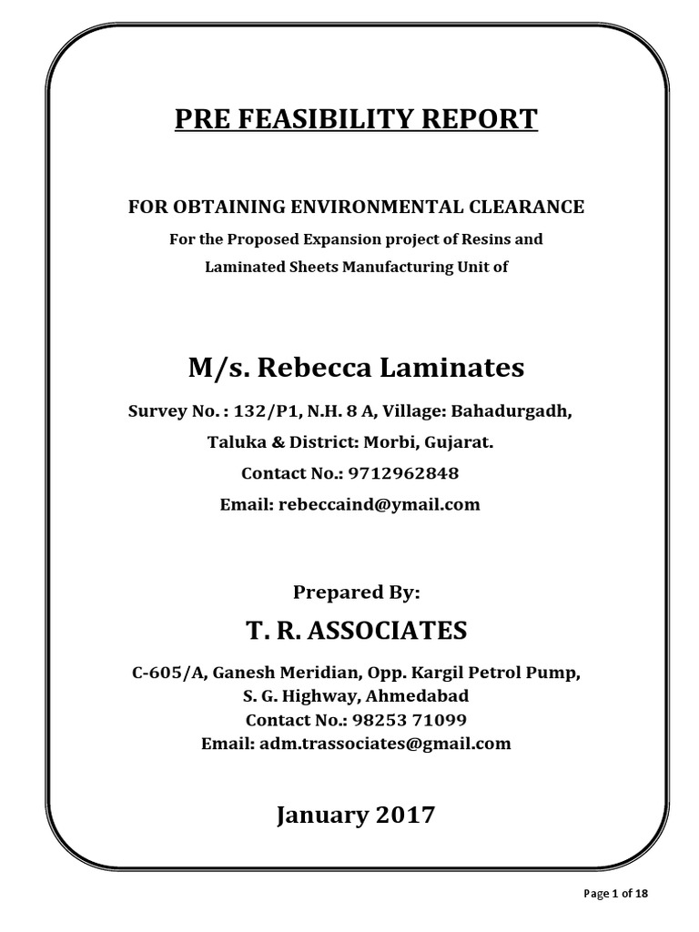 Pre-Feasibility Report (PFR) File | PDF | Formaldehyde | Wastewater