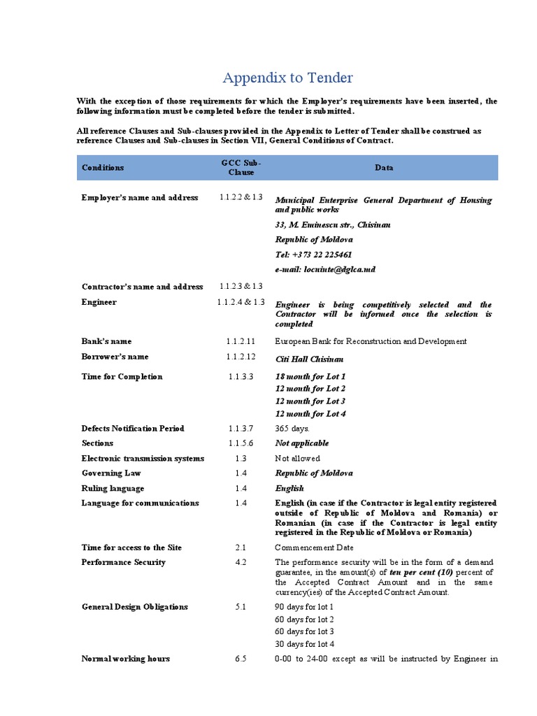 Appendix To Tender | PDF | Insurance | Payments