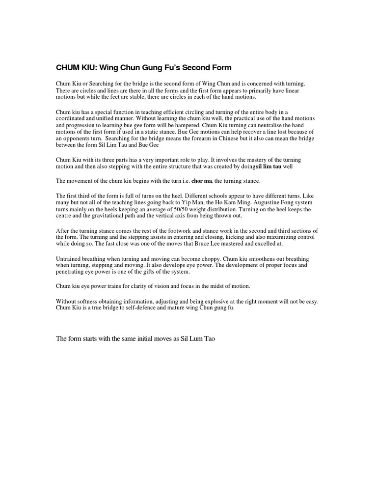 WingChun Chum Kiu | PDF | Wing Chun | Hand