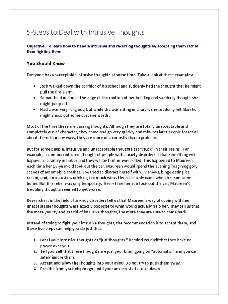 5-Steps To Deal With Intrusive Thoughts-GAD 110518 | PDF | Clinical Psychology | Behavioural ...