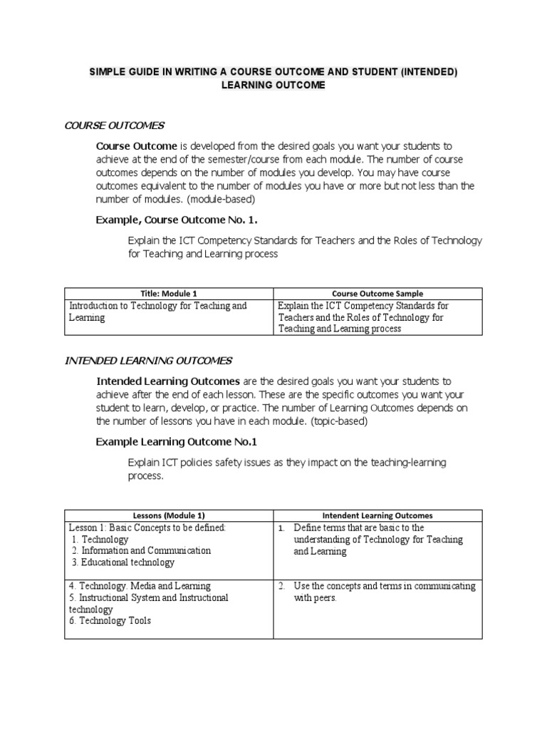 Simple Guide in Writing A Course Outcome and Student Intended Learning ...