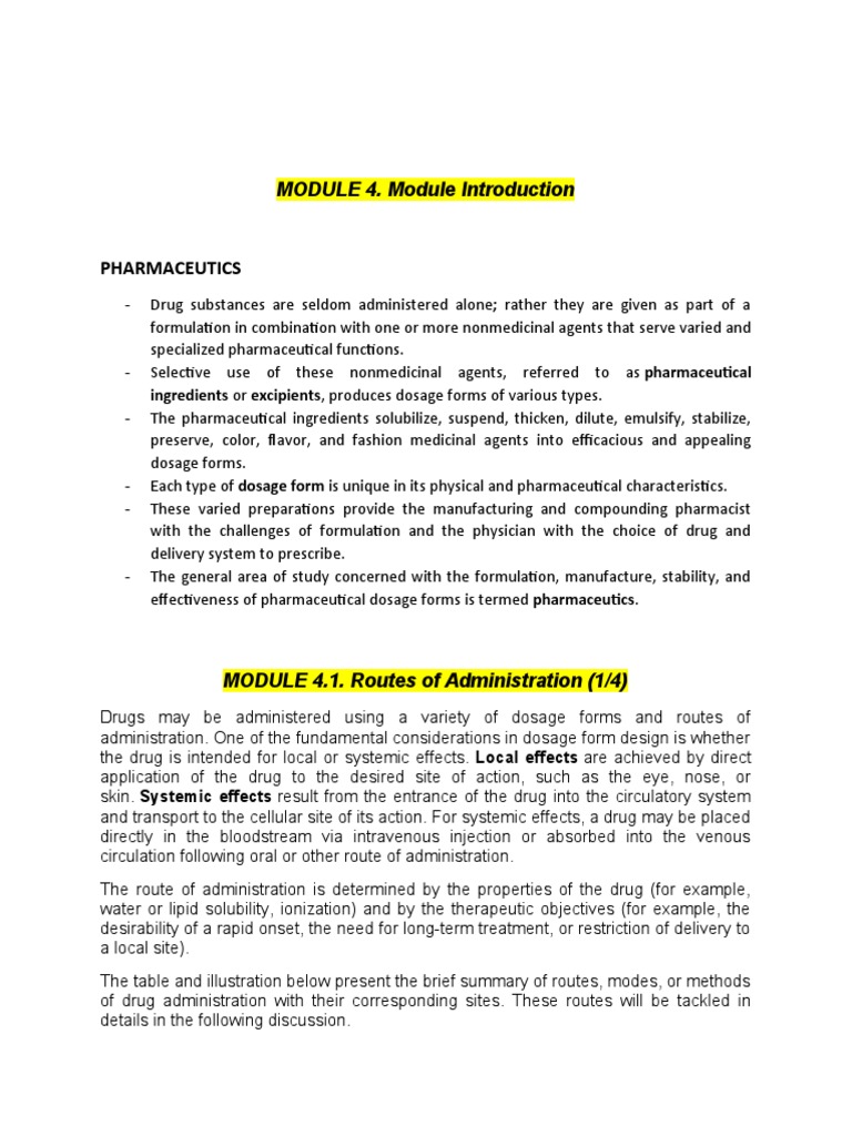 Module 4. Notes | PDF | Tablet (Pharmacy) | Injection (Medicine)