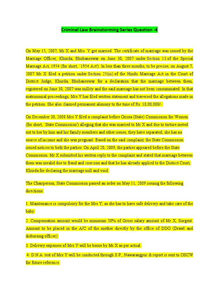 Criminal Law-Brainstorming Series-Ques 4 | PDF | Marriage | Judge