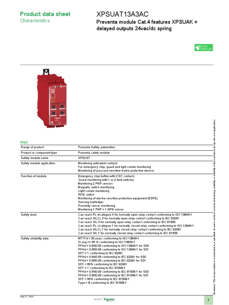 Preventa XPS Universal - XPSUAT13A3AC | PDF | Relay | Switch