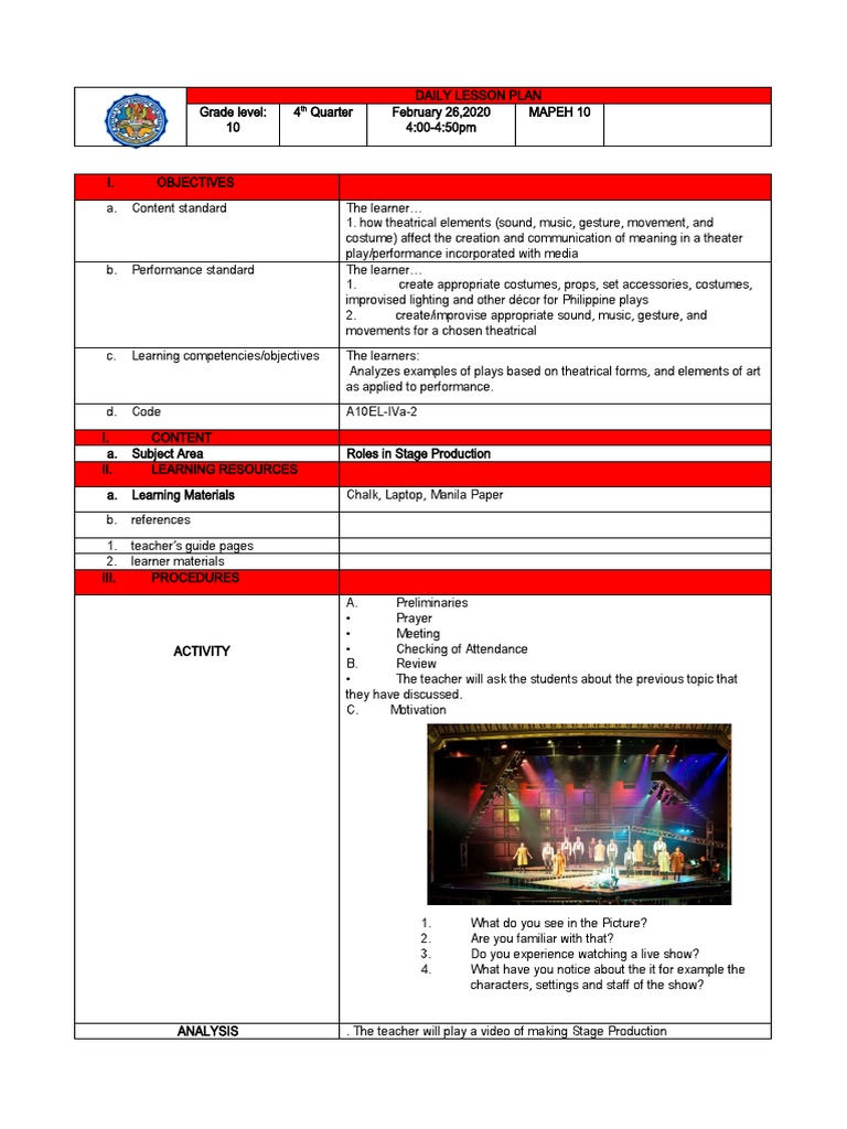 DLP - GRADE 10 Arts | PDF | Teachers | Lesson Plan