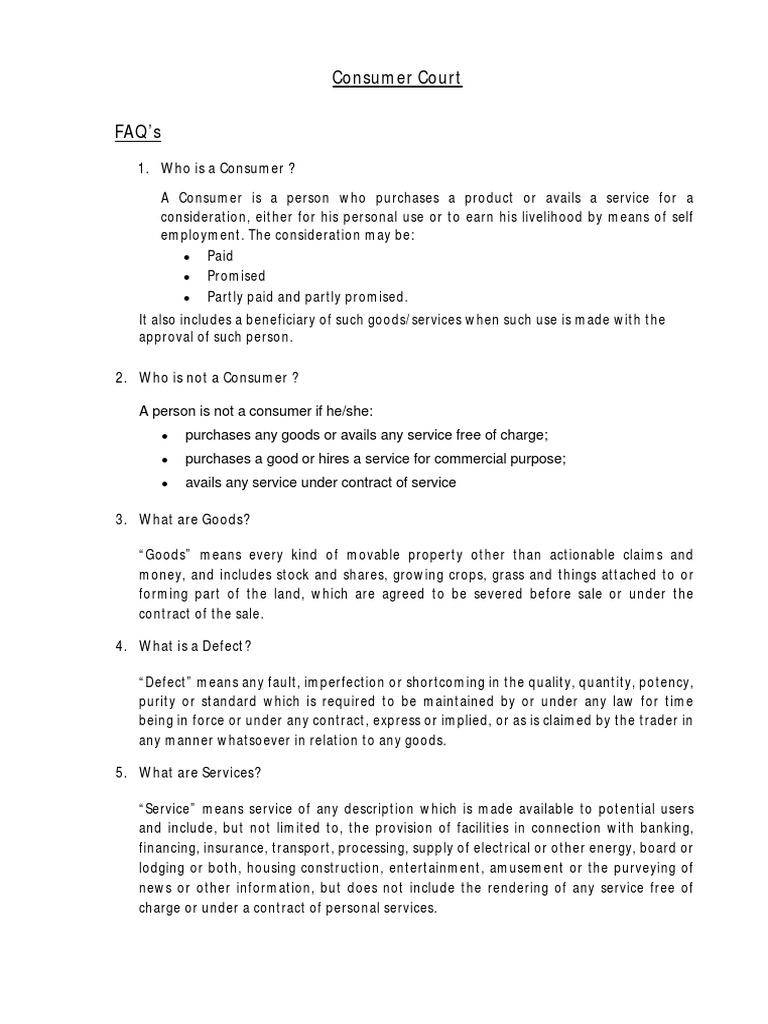 Consumer Court FAQ's: 1. Who Is A Consumer ? | PDF | Consumer ...
