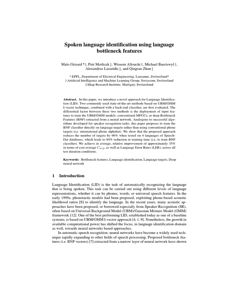 Spoken Language Identification Using Language Bottleneck Features | PDF ...