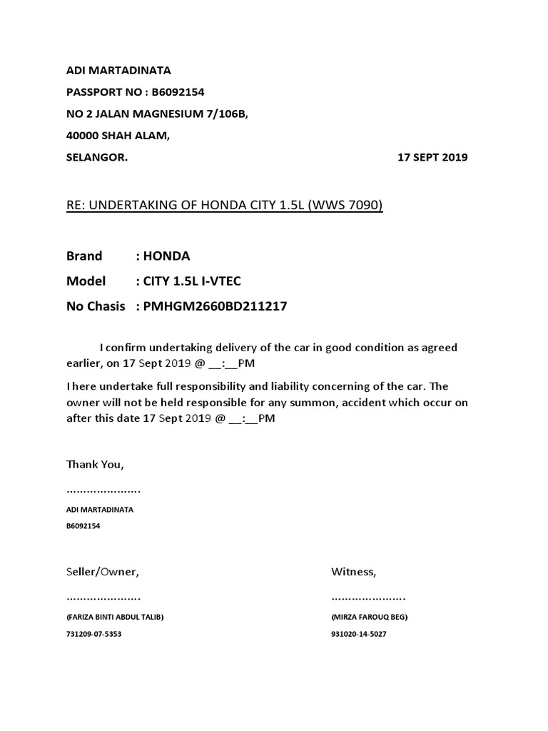 Undertaking (Delivery) PDF | PDF