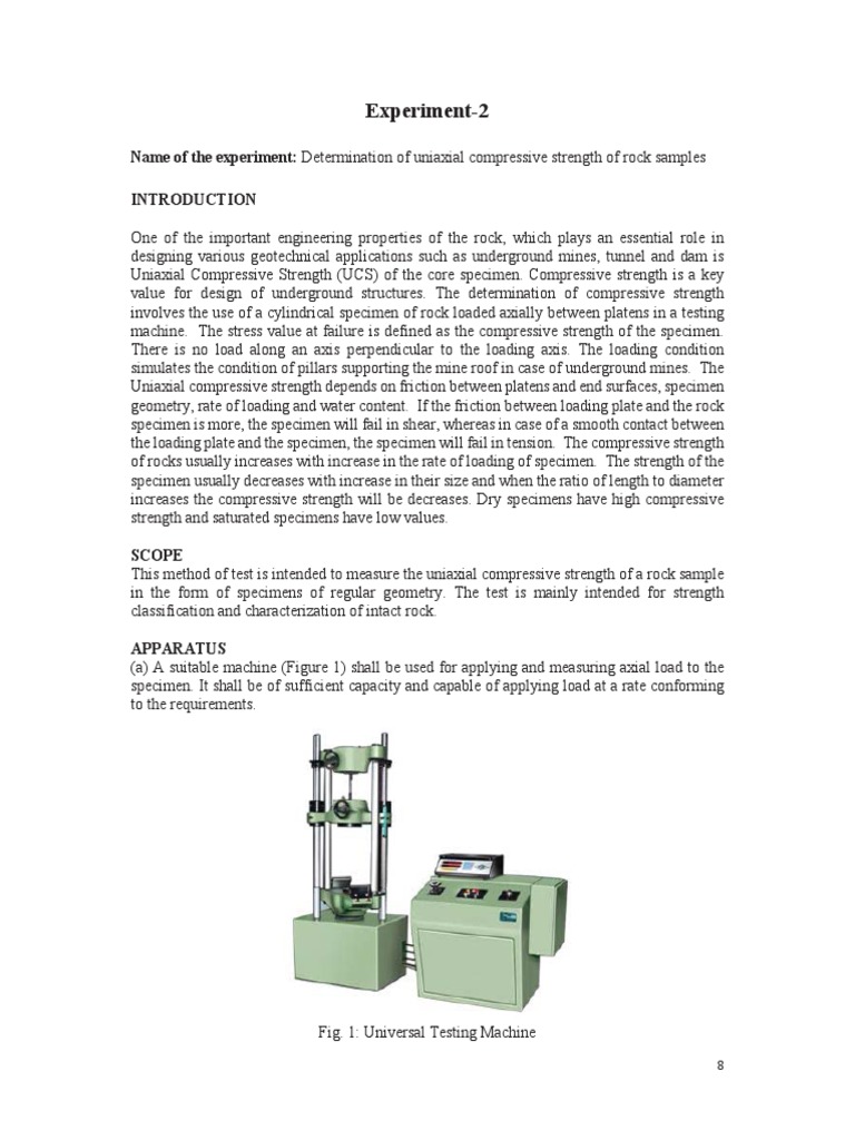 Determination of Uni Axial Compressive Strength of Rock Samples | PDF ...