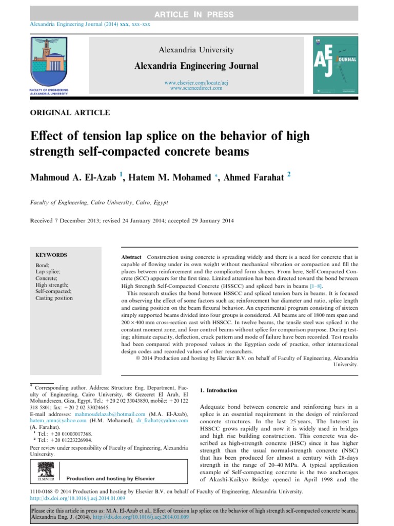Effect of Tension Lap Splice On The Behavior of High Strength Self ...