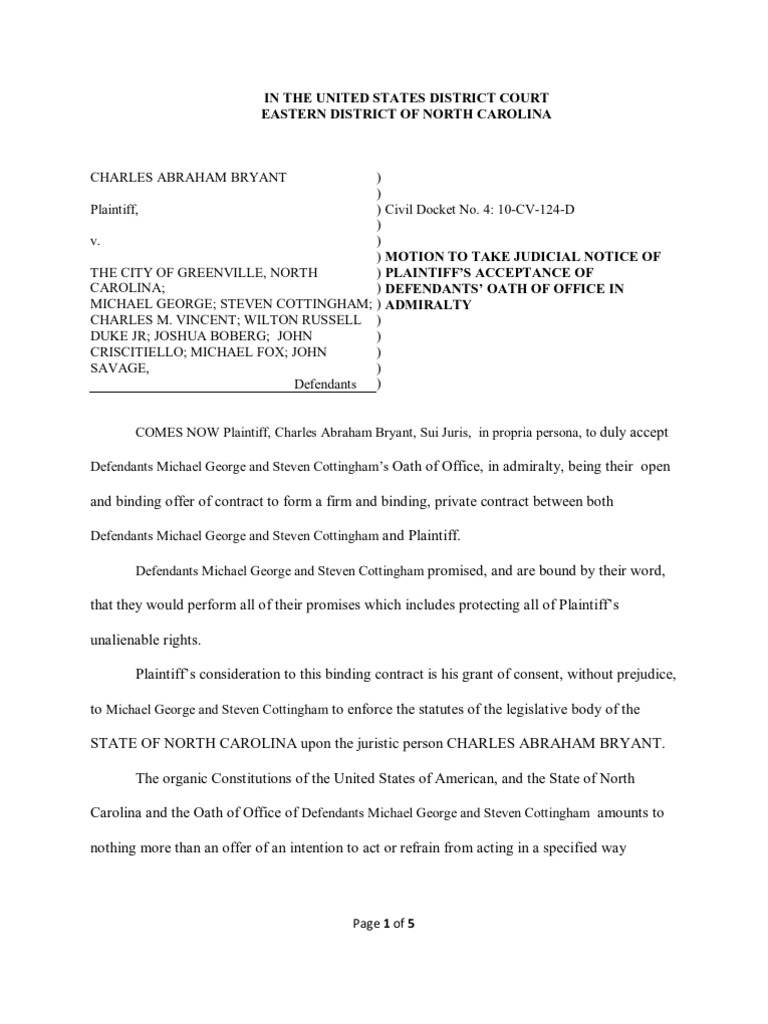 ACCEPTANCE OF OATH OF OFFICE | Offer And Acceptance | United States ...