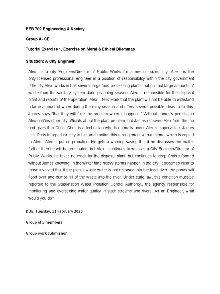 PEB 702 Engineering & Society Group A-CE Tutorial Exercise 1. Exercise On Moral & Ethical ...