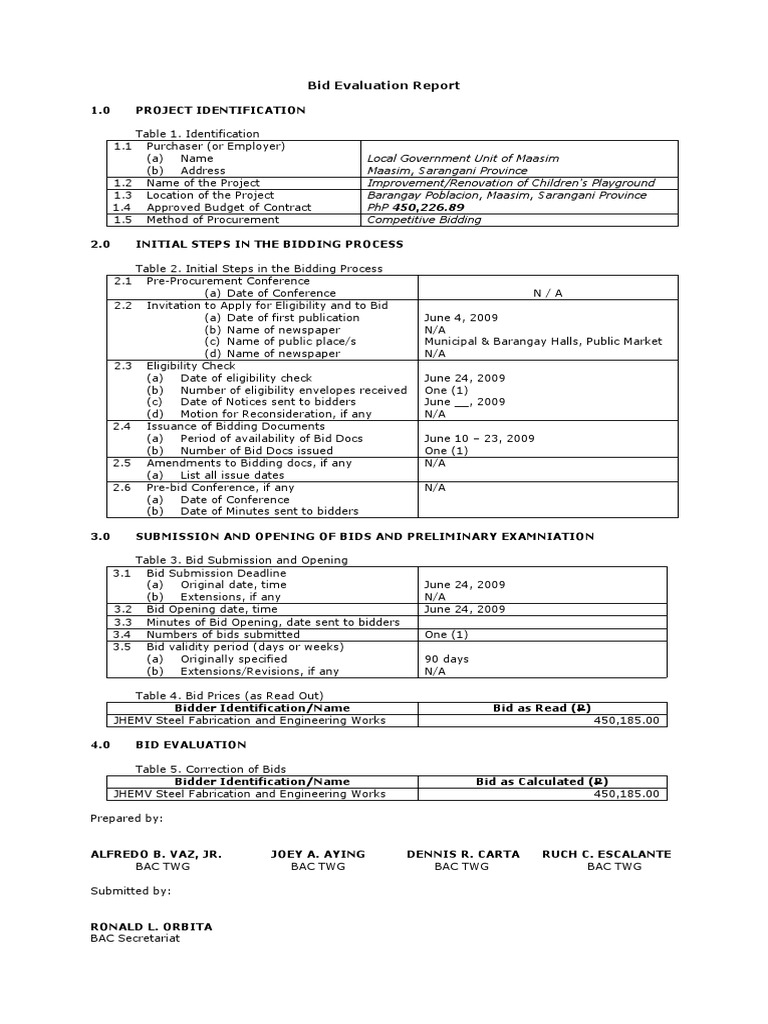 Bid Evaluation Amp Post Qua Report | PDF | Procurement | Government