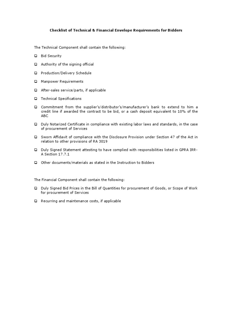 Technical & Financial Bid Requirements | PDF | Business
