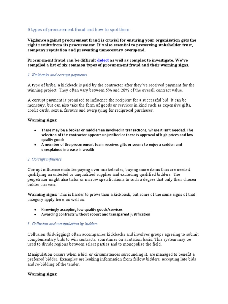 6 Types of Procurement Fraud and How To Spot Them | PDF | Procurement ...