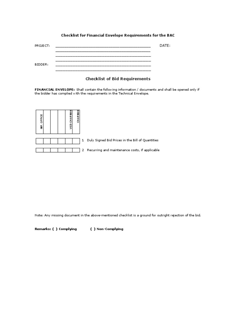 Checklist of Bid Requirements | PDF