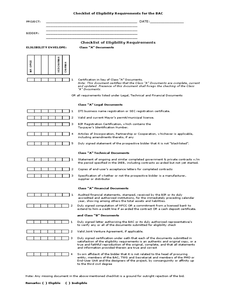 Eligibility Checklist for Bidders | PDF | Justice | Crime & Violence