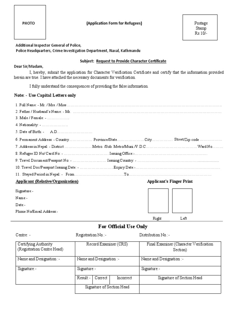 Character Certificate Application Form | PDF | Document | Written ...