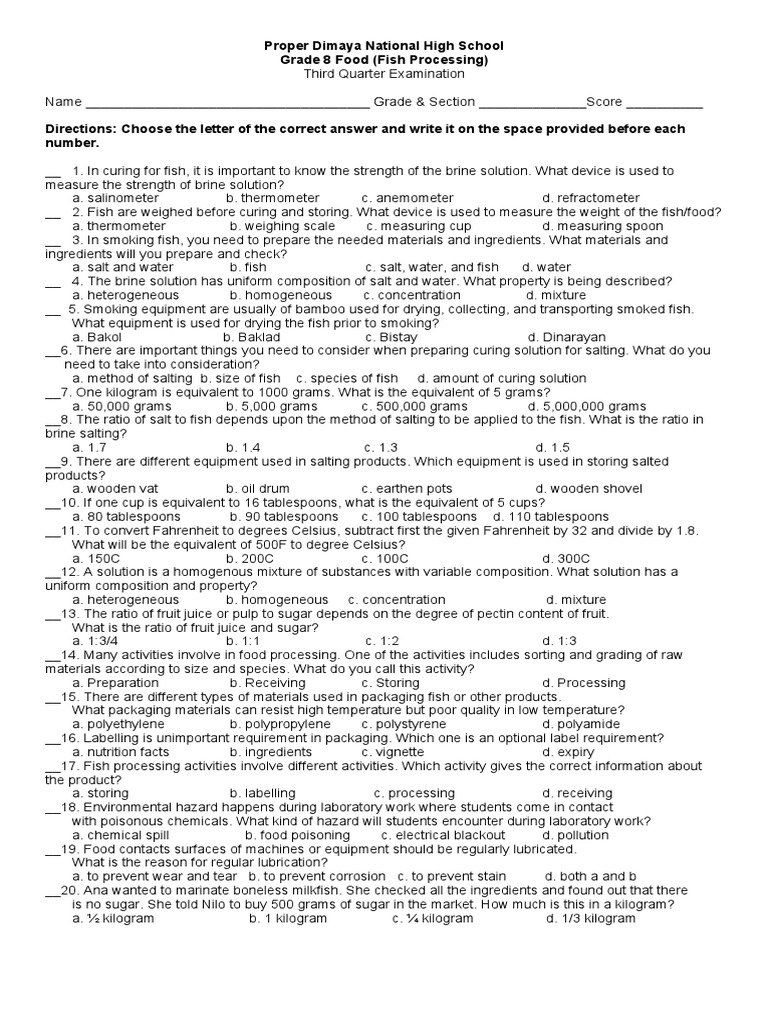 Proper Dimaya National High School Grade 8 Food (Fish Processing) | PDF ...