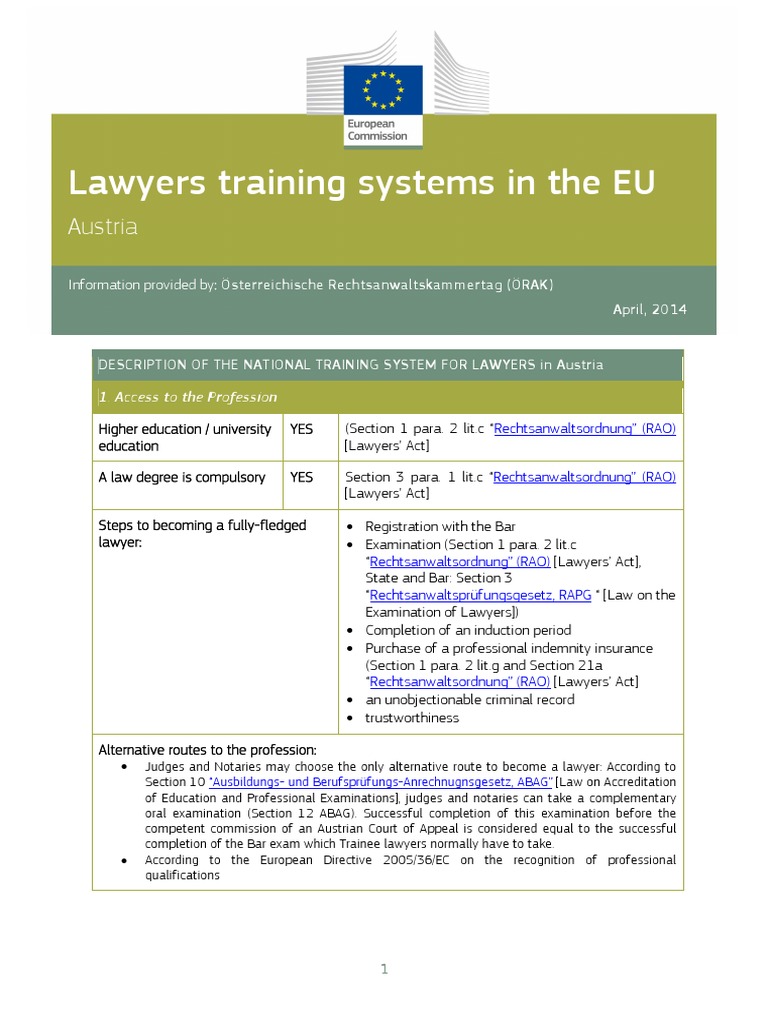 An Overview of the Lawyer Training System in Austria | PDF | Lawyer ...