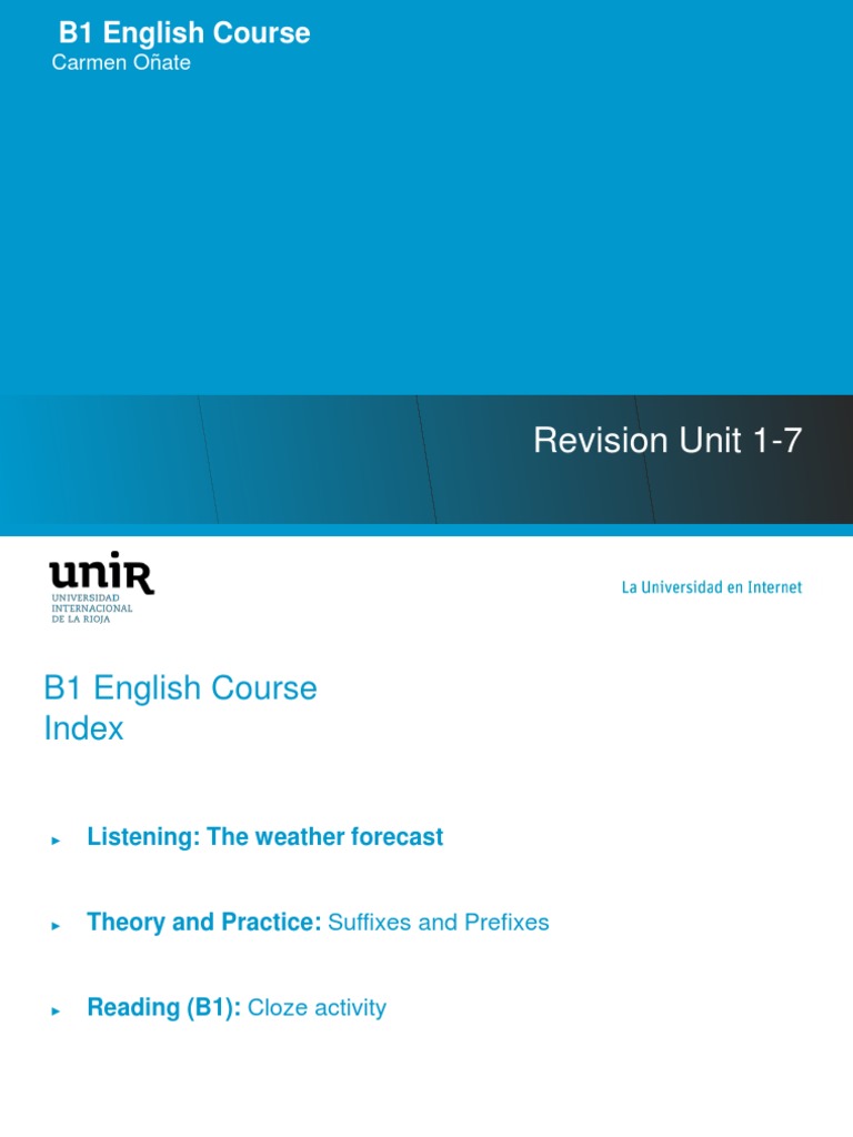 Revision Unit 1-7: B1 English Course | PDF | Part Of Speech | Semiotics