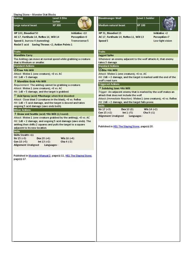 Monster Stat Blocks | PDF | Leisure | Nature
