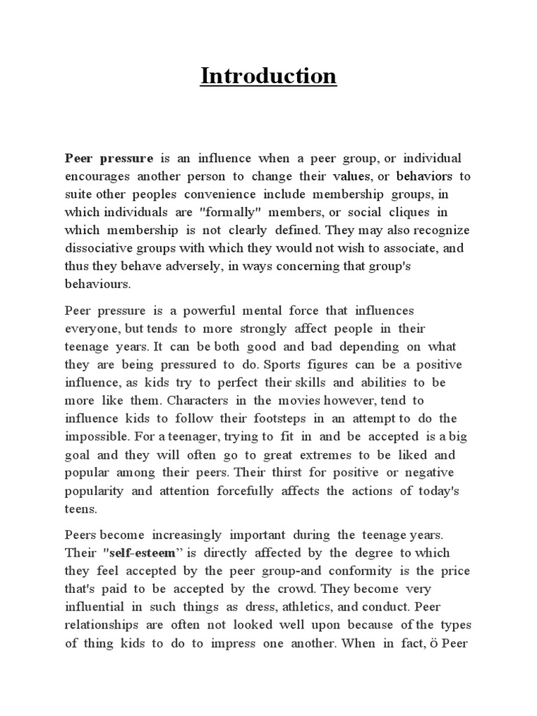 Project On Peer Pressure | PDF | Adolescence | Behavior