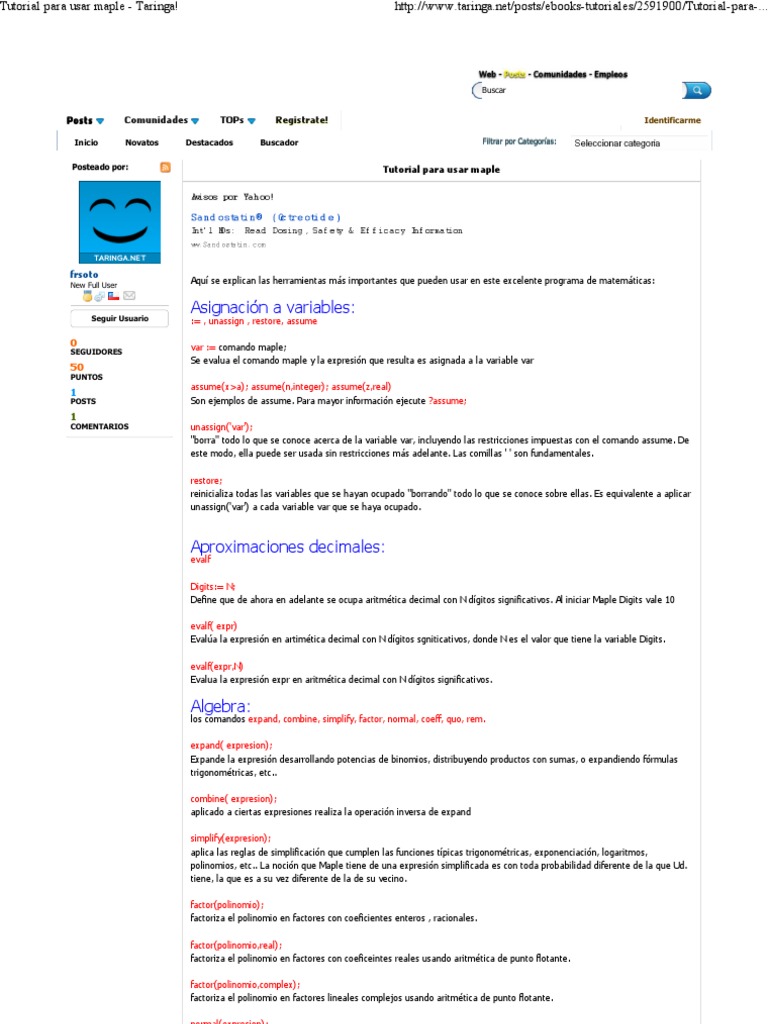 Tutorial para Usar Maple - Taringa! | PDF | Integral | Derivado