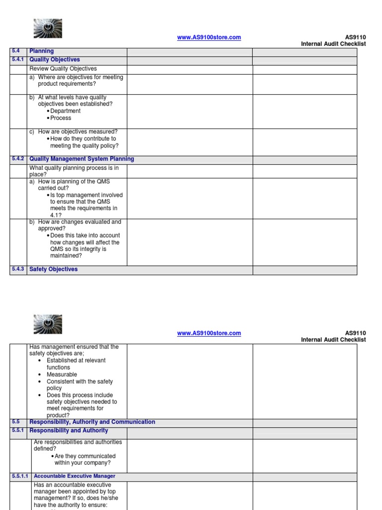 AS9110A Internal Auditor Checklist | PDF