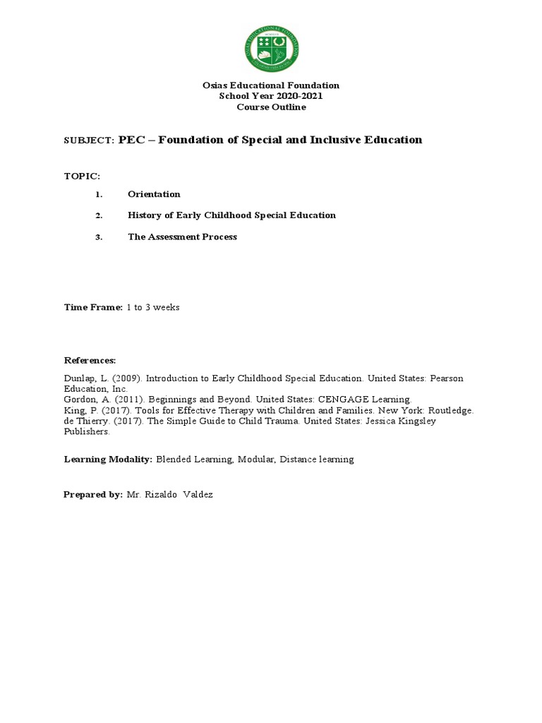 PEC - Foundation of Special and Inclusive Education | PDF