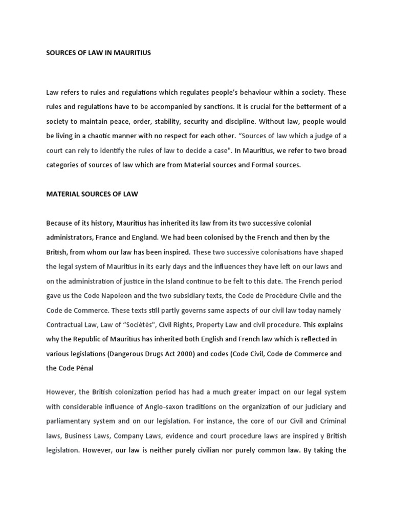 Sources of Law in Mauritius | PDF | Precedent | Constitution